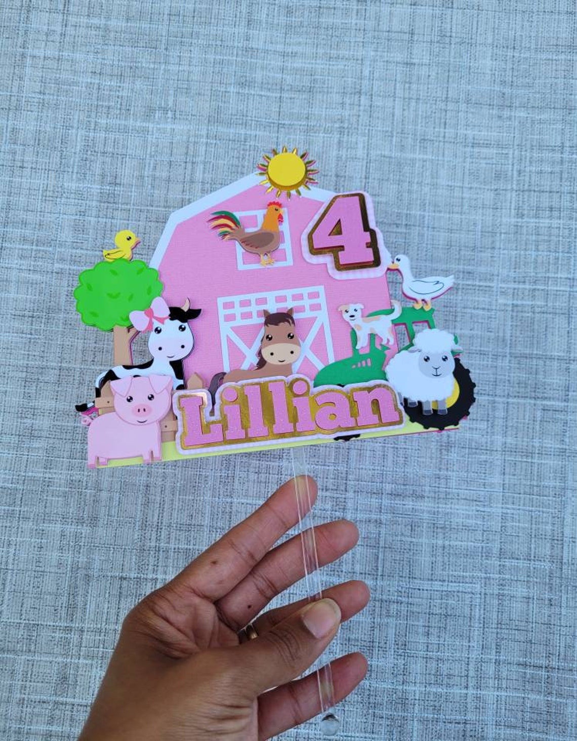 Pink Farm Cake Topper Girl Farm Pink Farm Birthday Farm | Etsy