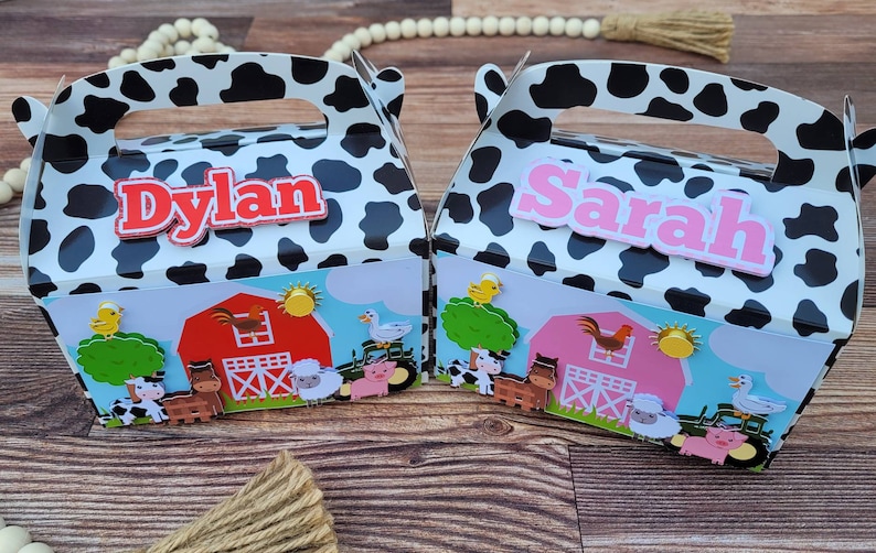 Farm Party Favor Box | Cow Print Gable Box | Pink Farm Favor | Red Farm ...