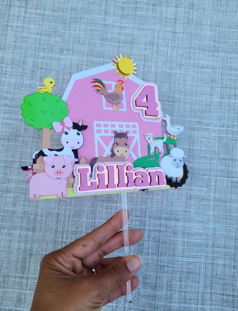 Pink Farm Cake Topper Girl Farm Pink Farm Birthday Farm - Etsy