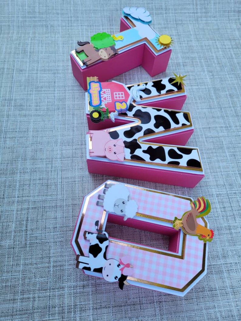 Farm Birthday 3D Paper Letters | Pink Barnyard Party Decor | Farm ...