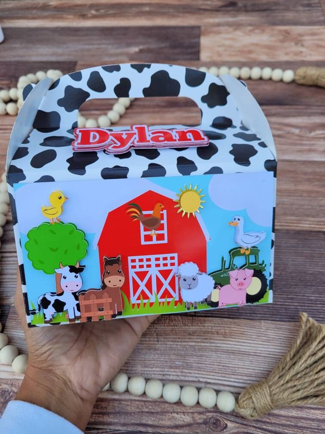 Farm Party Favor Box | Cow Print Gable Box | Pink Farm Favor | Red Farm ...