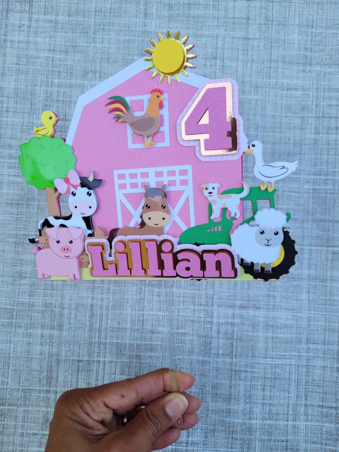 Pink Farm Cake Topper Girl Farm Pink Farm Birthday Farm - Etsy