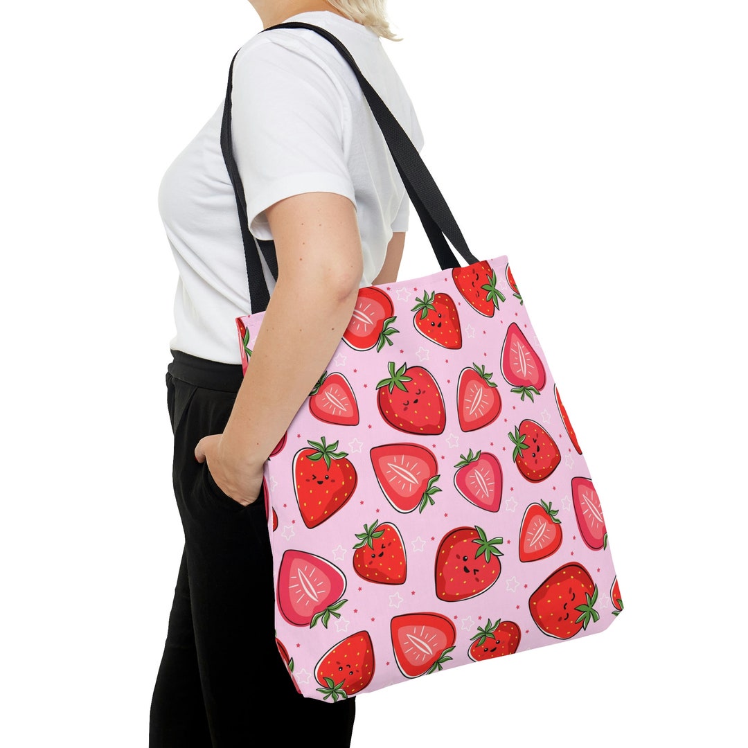 Kawaii Tote Bag With Strawberry Trendy Cute Fruit Tote Bag Sliced