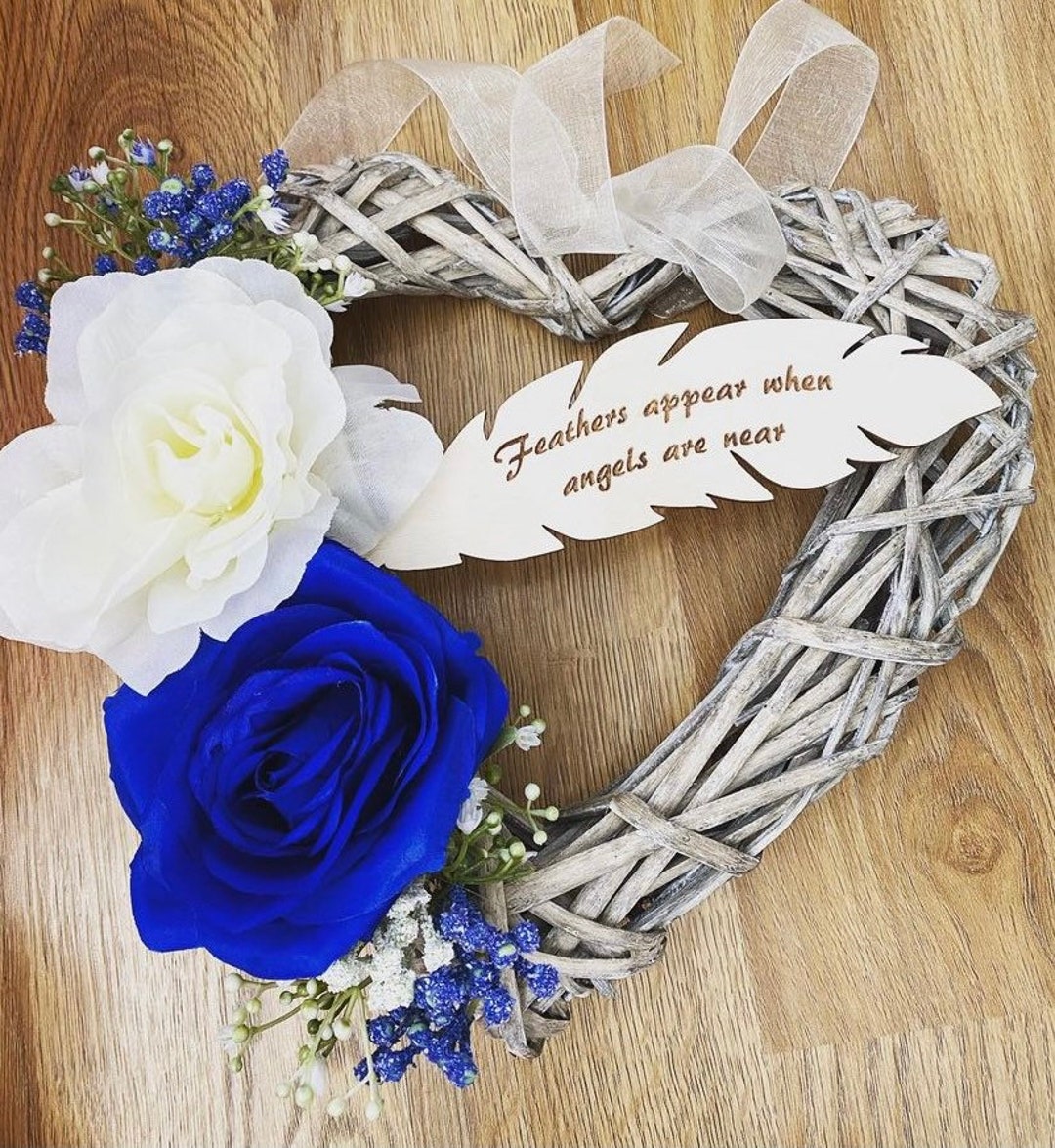 Blue and White Rose Heart Wreath, Perfect Memorial Keepsake and ...
