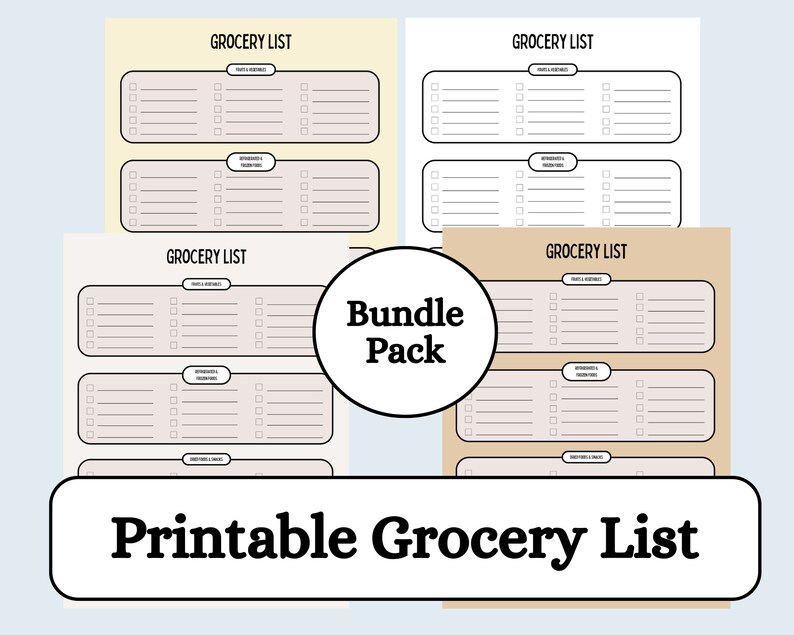 Grocery List Template Printable Bundle for Meal Planning and Shopping ...