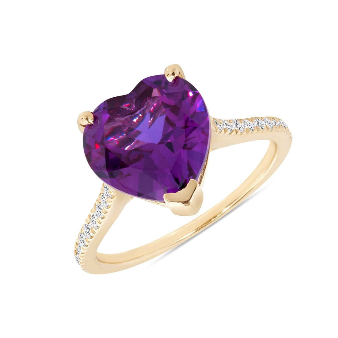 Heart Alexandrite Ring, Diamond Band, Solid Gold Jewelry Available in ...