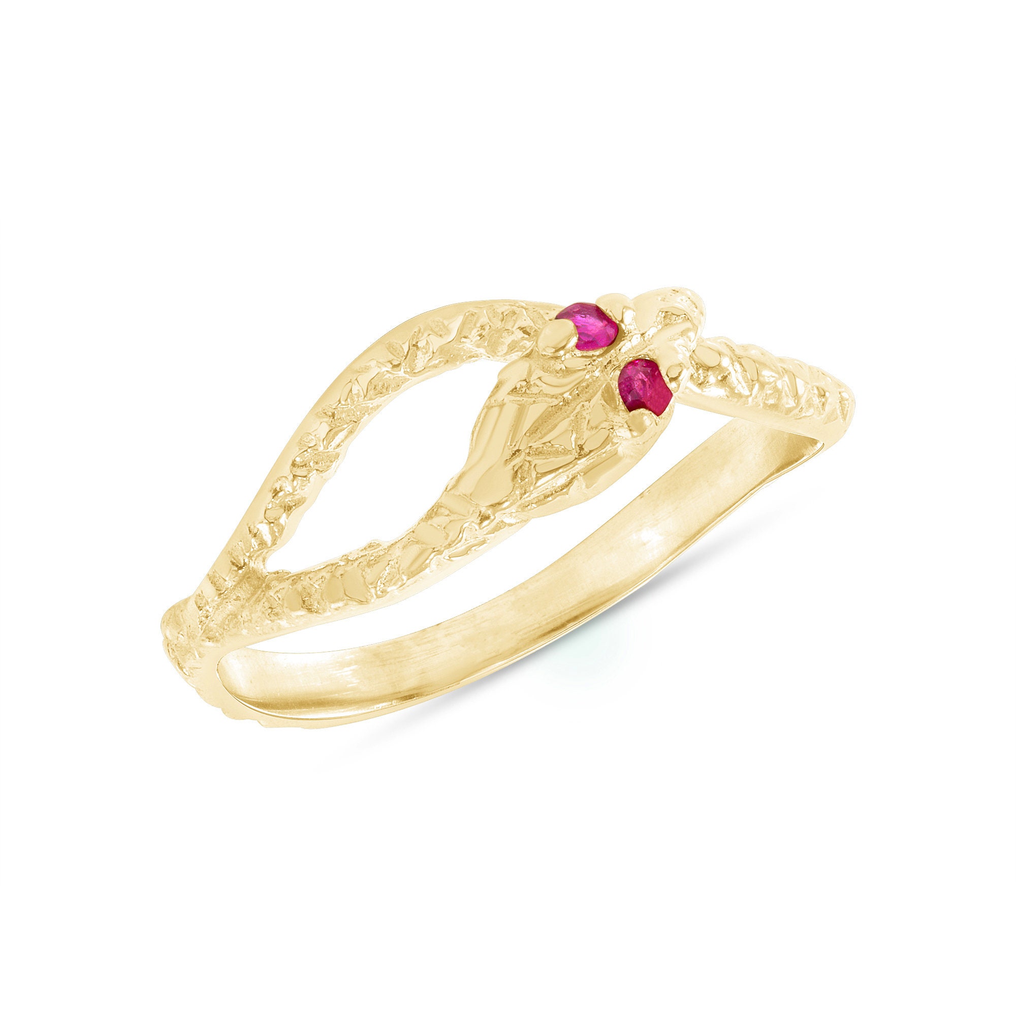 Solid Gold Snake Ring With Red Cubic Zirconia Stones, 10k or 14k Gold ...