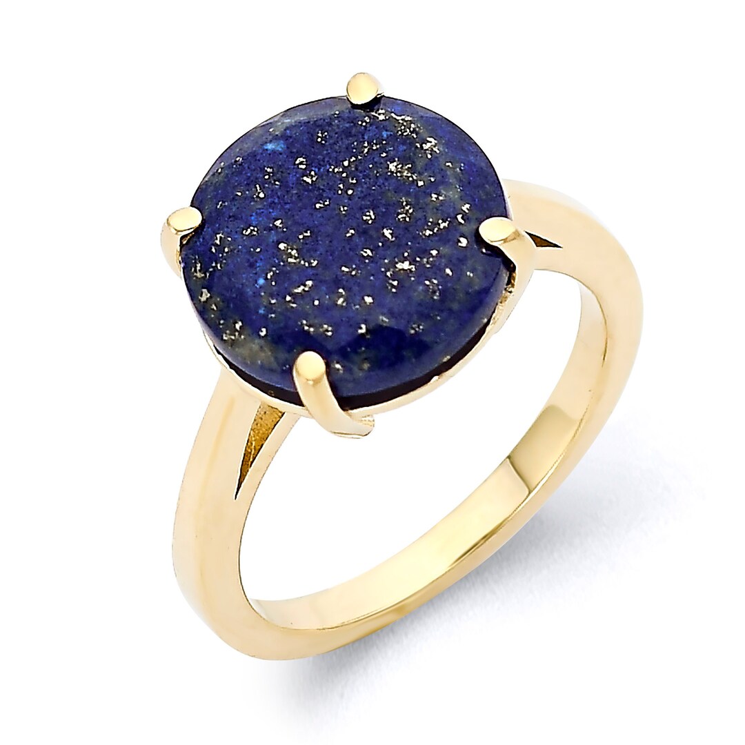 Lapiz Azul Gold Ring, Midnight Blue Jewelry, Engravable Ring, Round ...
