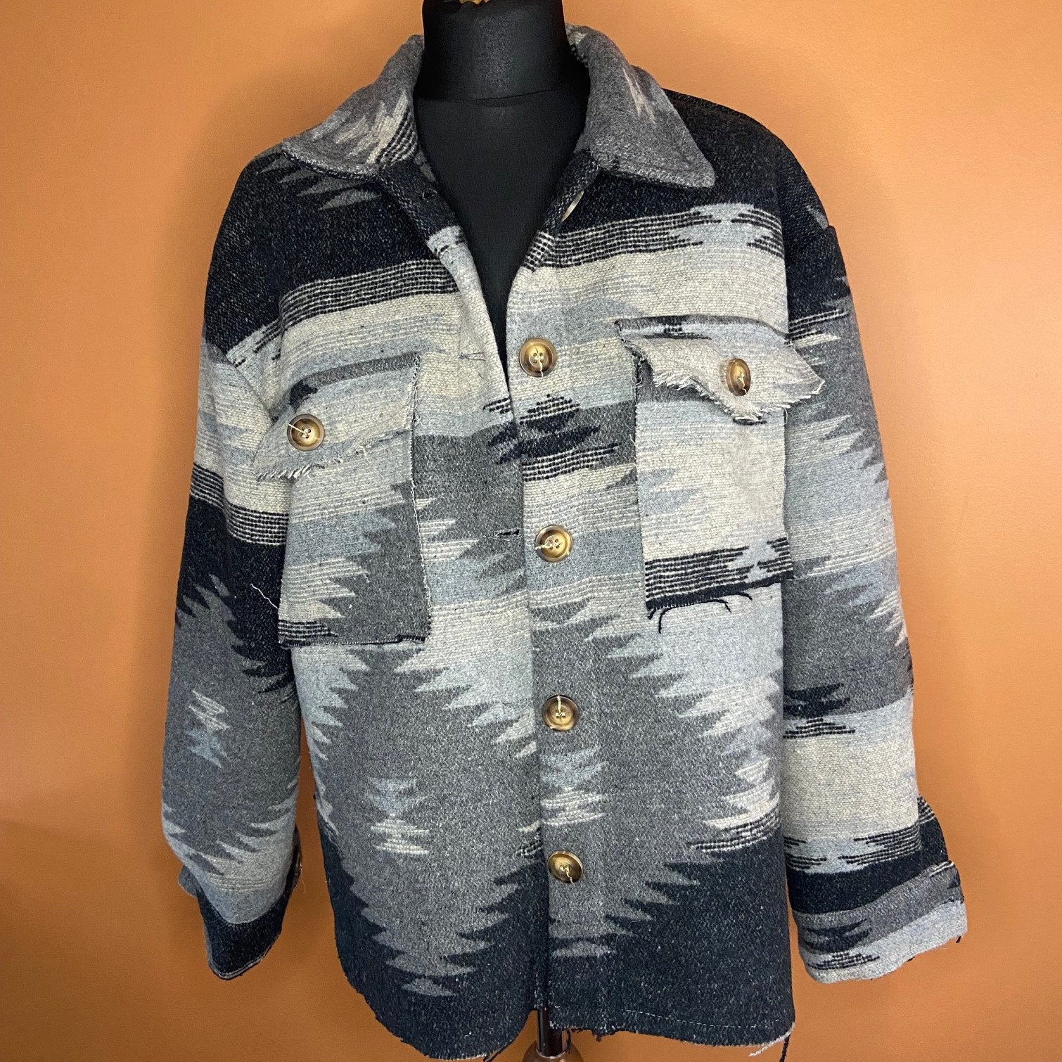 Distressed Black/grey Aztec Pattern Button Down Unisex Shirt - Etsy