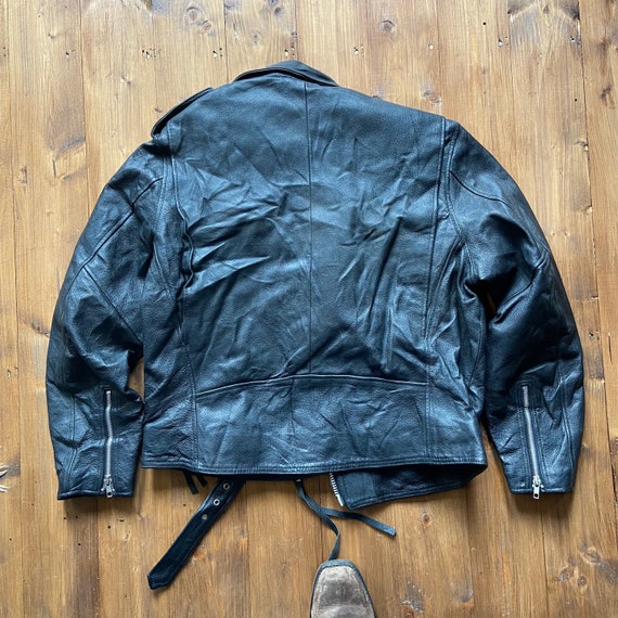Heavy black hide biker leather jacket - Gem