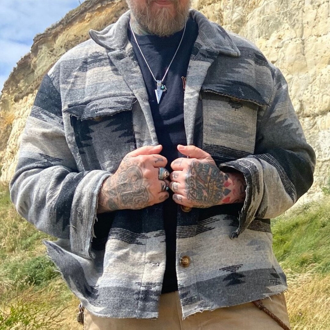 Distressed Black/grey Aztec Pattern Button Down Unisex Shirt - Etsy