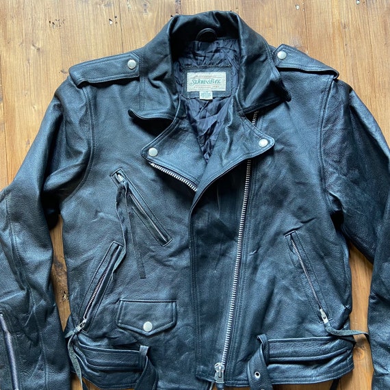 Heavy black hide biker leather jacket - Gem