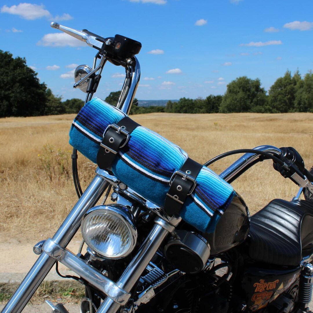 Biker Bed Roll up Tote Wrap With Isla Blue Serape Mexican Blanket - Etsy