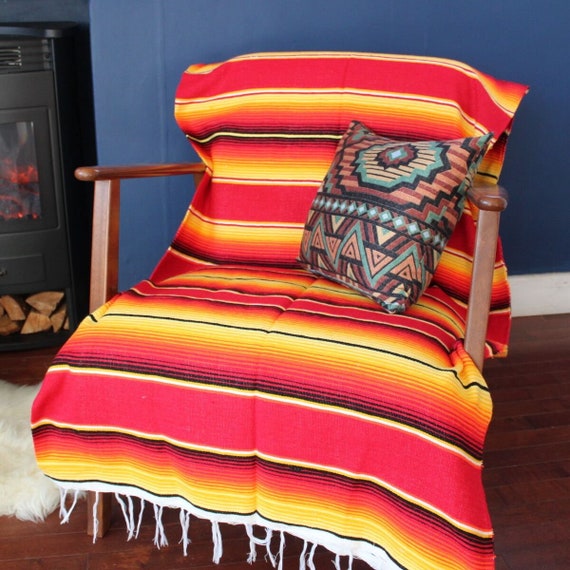 Fire Serape Red Mexican Blanket | Etsy