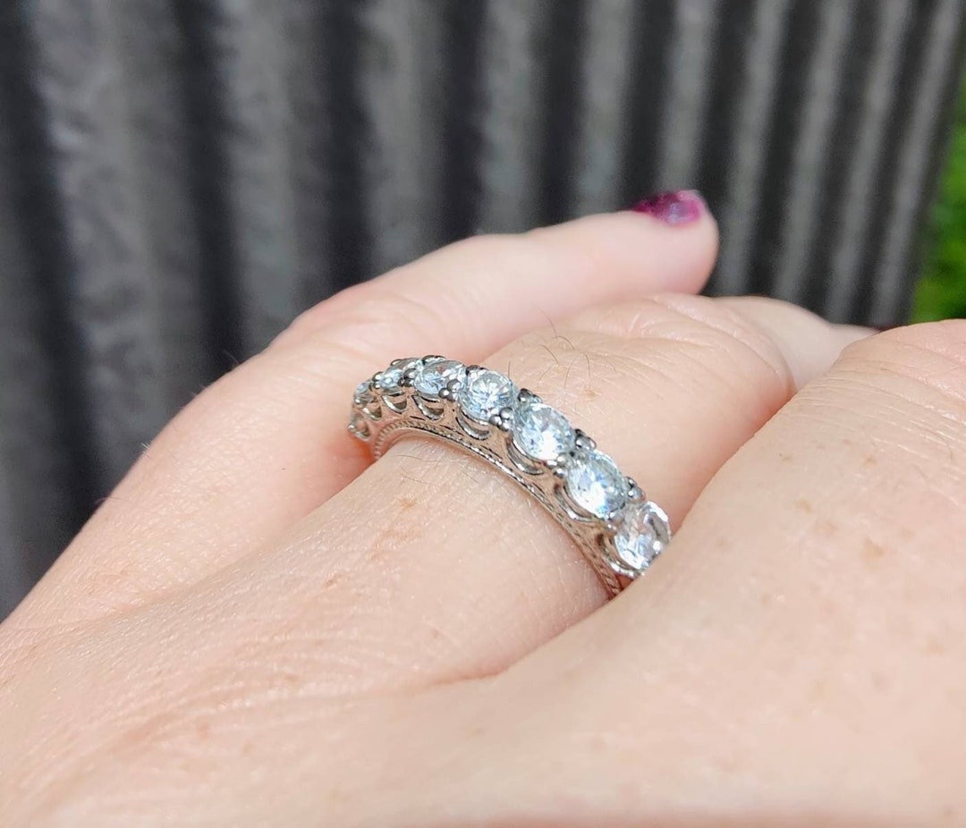 Vintage Nevada Silver Mine Co. Milgrain Cubic Zirconia Anniversary Band ...