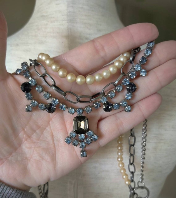 Repurposed Vintage Jewelry, Sparkling Blue Rhinestone… - Gem