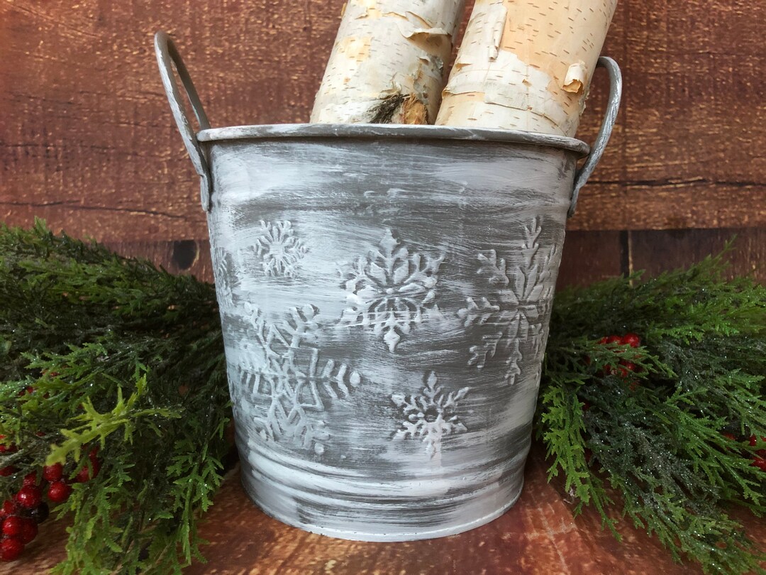 Snowflake Decorations Galvanized Bucket - Winter Home Decor - Winter ...