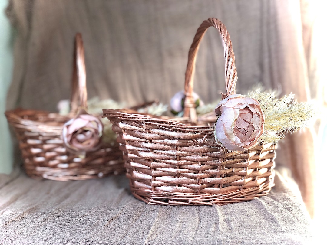 Rose Gold Flower Girl Basket - Flower Girl Basket Rose Gold - Boho ...