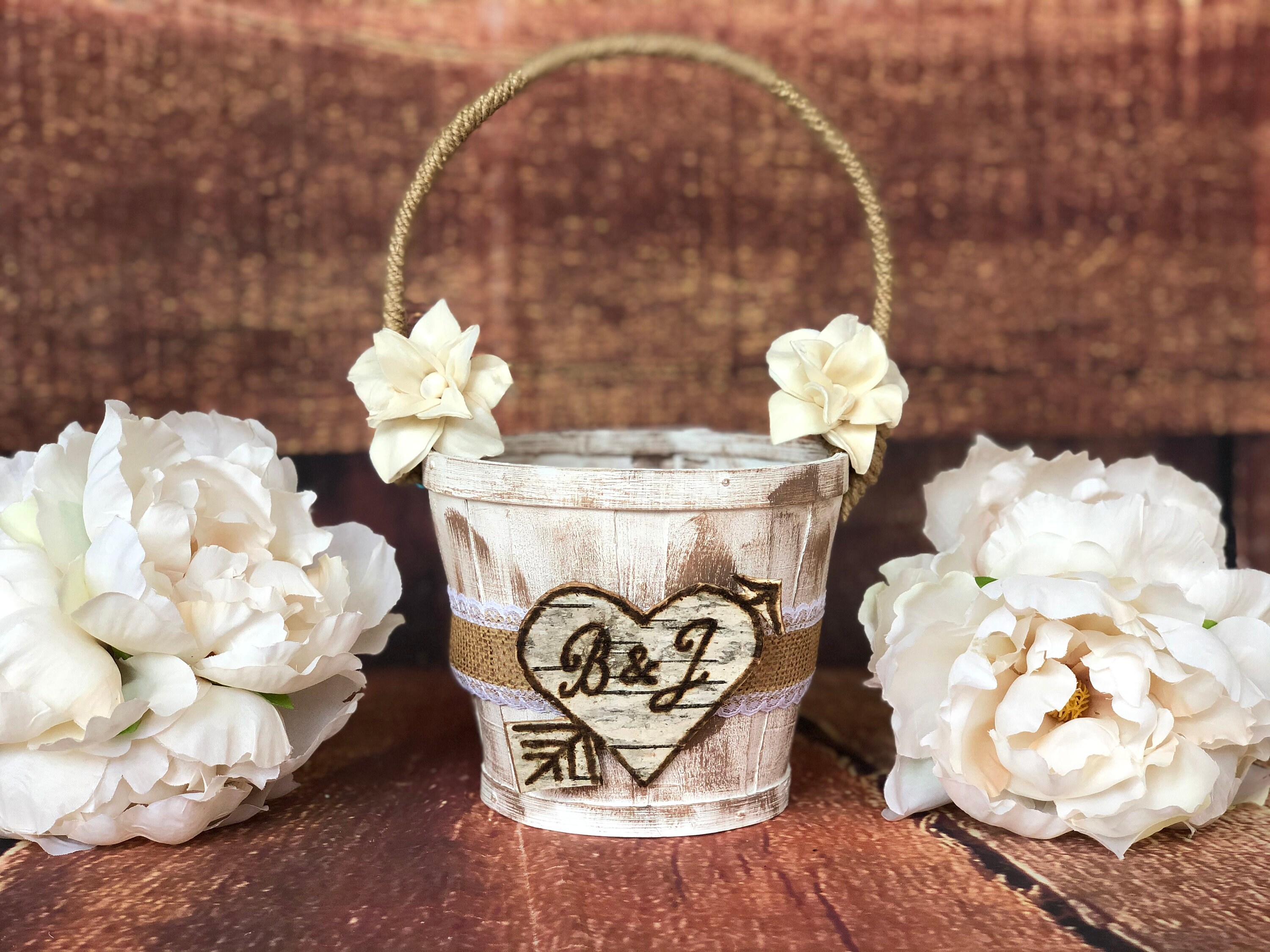 Personalized White Rustic Flower Girl Basket L Personalized | Etsy