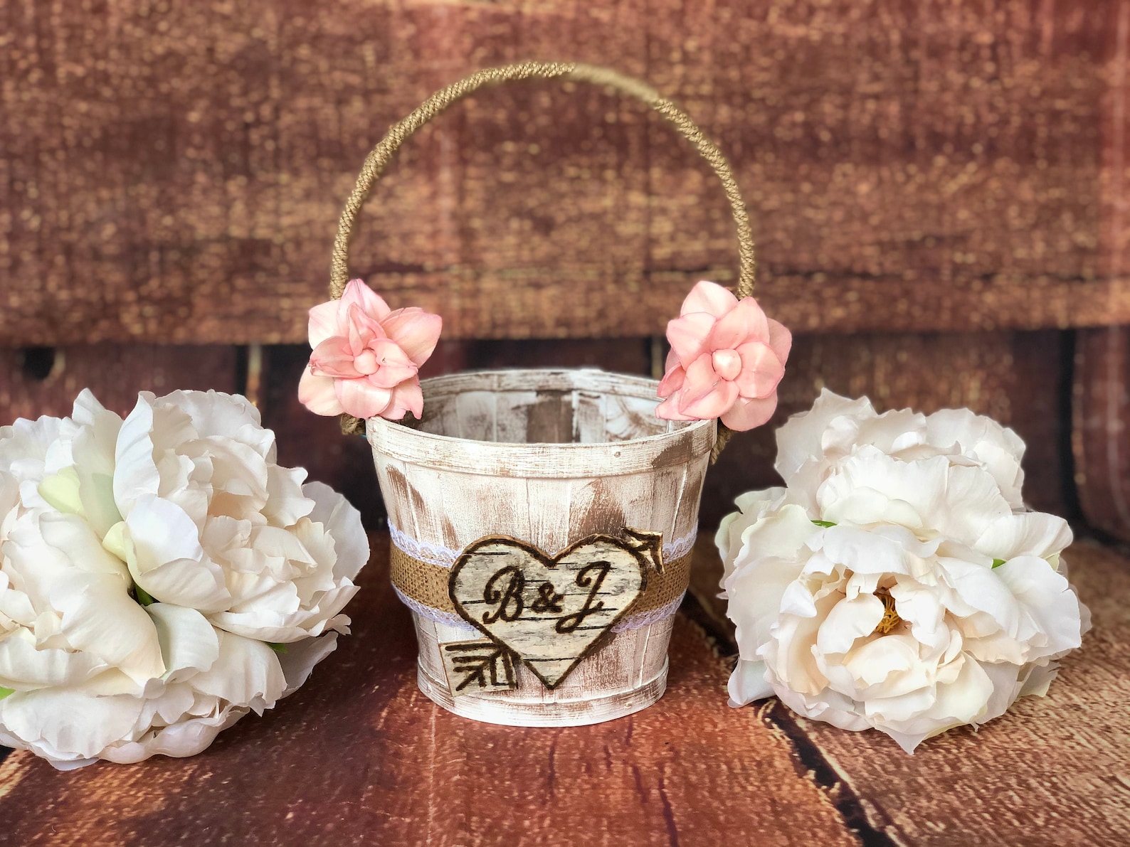 Personalized White Rustic Flower Girl Basket L Personalized - Etsy