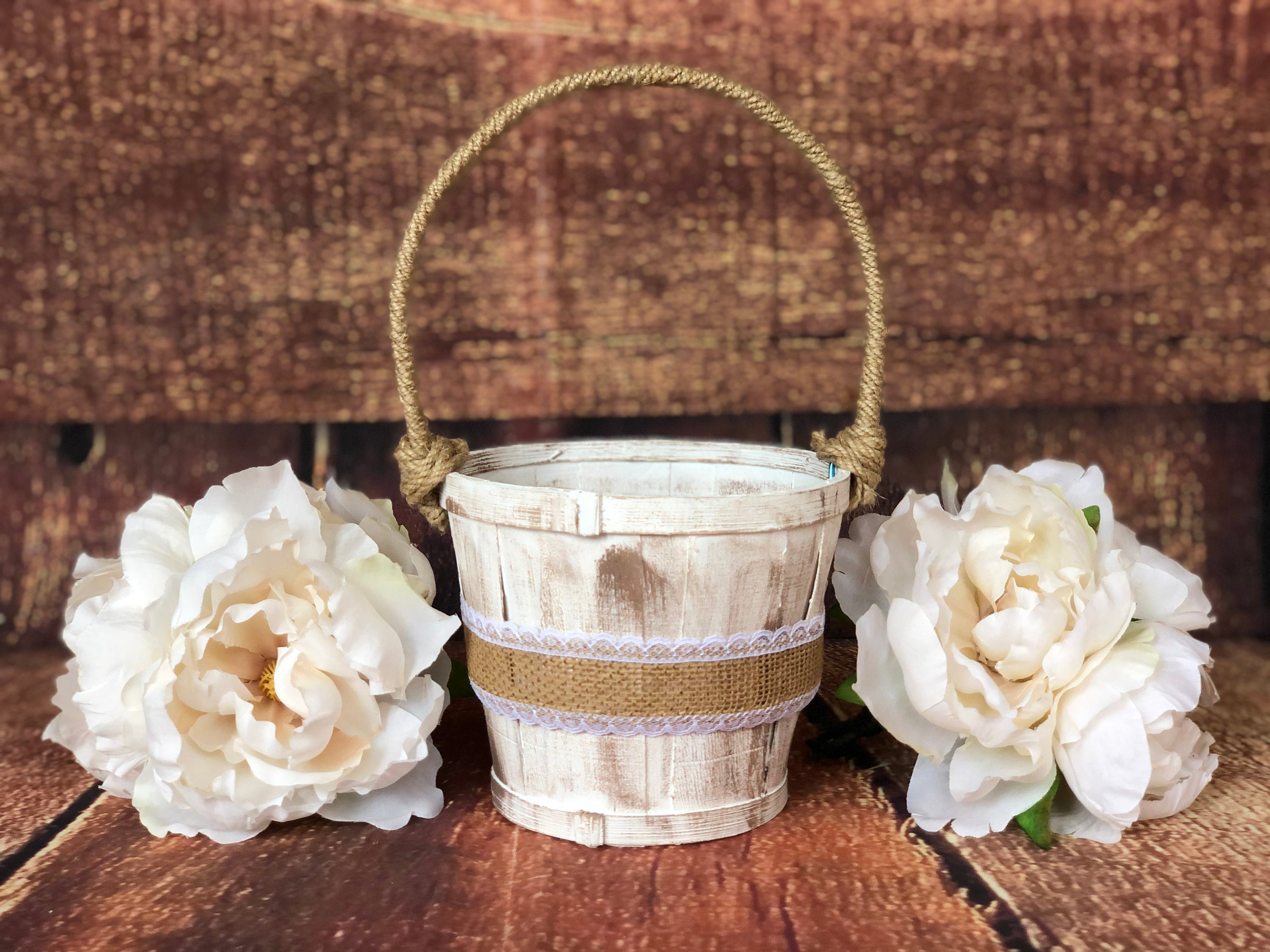 Personalized White Rustic Flower Girl Basket L Personalized | Etsy