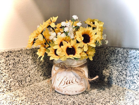 Farmhouse Mason Jar Rustic Mason Jar Sunflower Centerpiece | Etsy