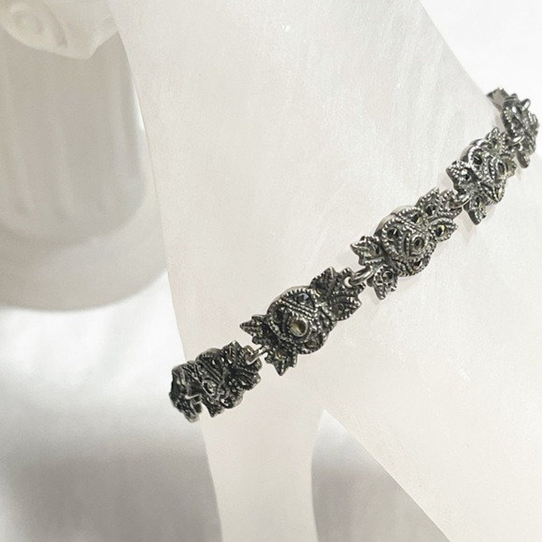 Charming Vintage Marcasite Rose Bracelet Sterling Silver Delight - Etsy