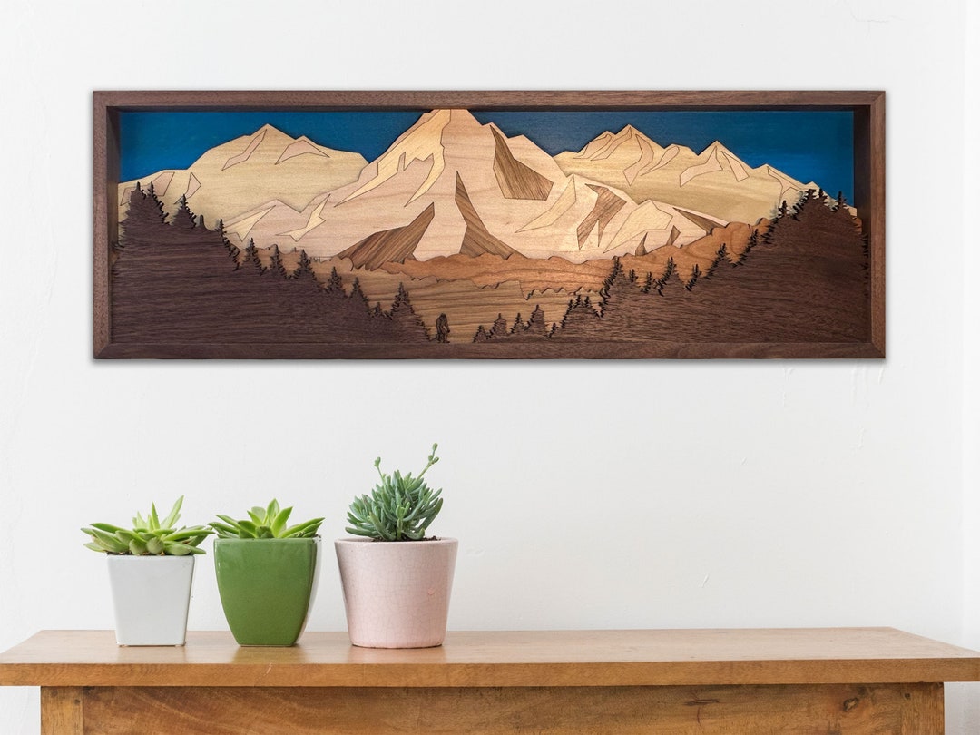 Shadow Box of Mountains With Trees and Bigfoot Over Blue Sky. - Etsy