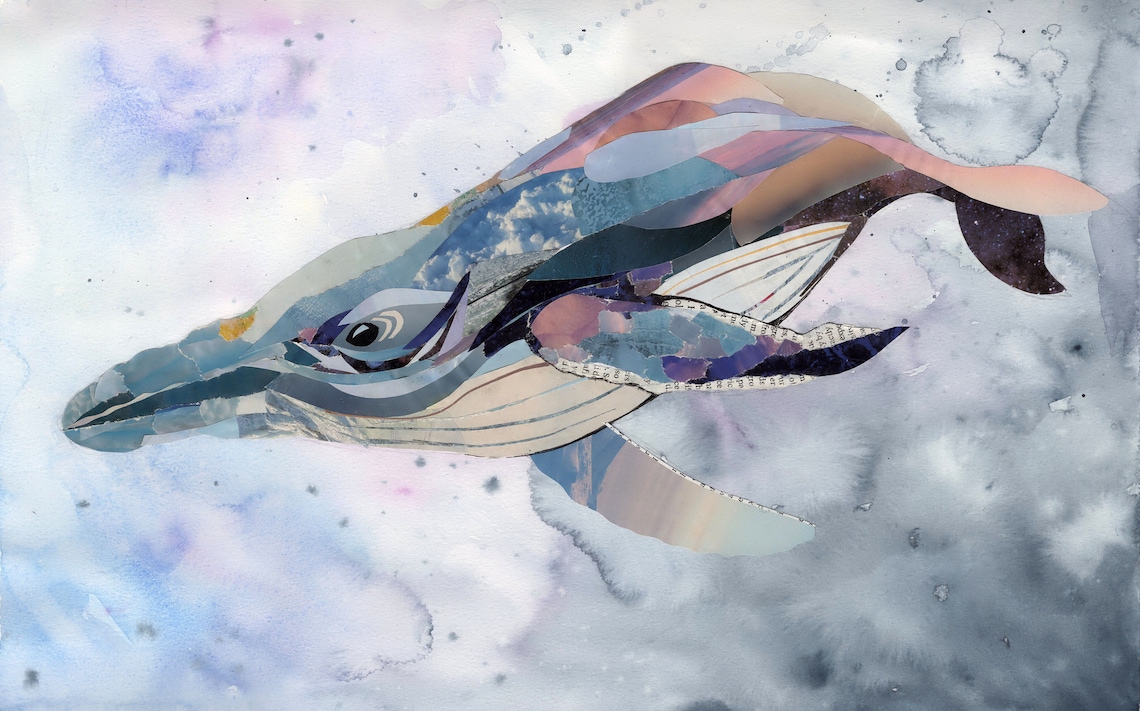Whale Watercolor and Collage Fine Art Print - Etsy