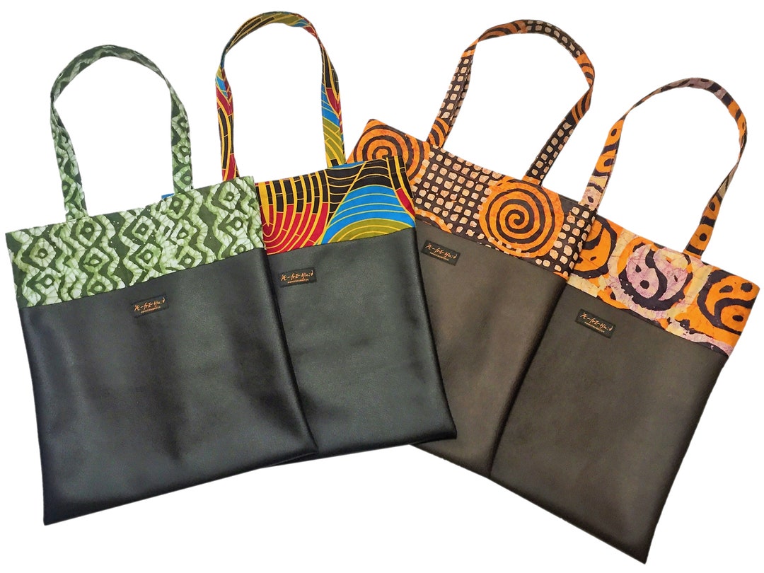 African Print Bag | Ankara Tote Bag | Faux Leather Bag | Book Bag ...