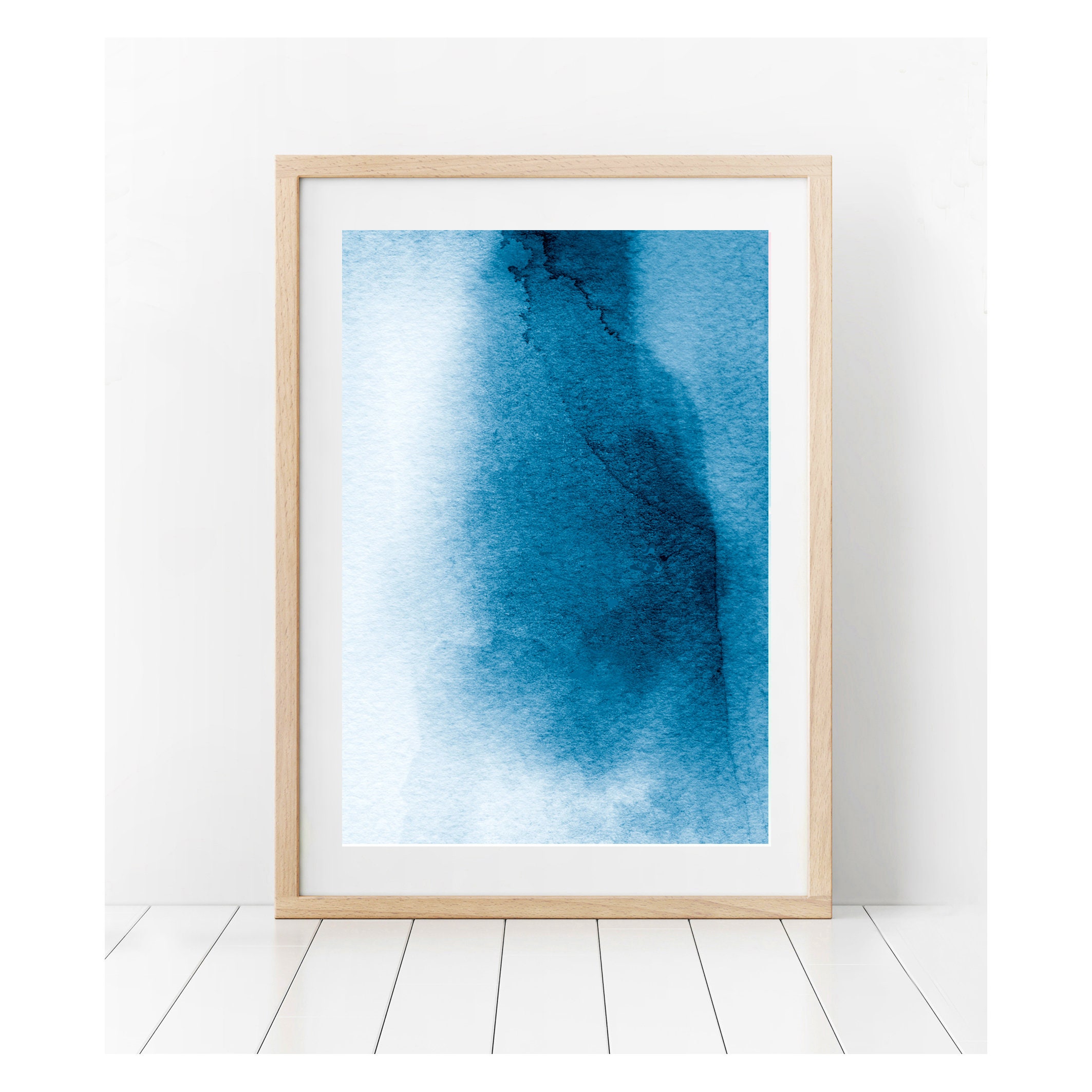 Abstracto azul índigo imprimible, azul marino decoración acuarela ...