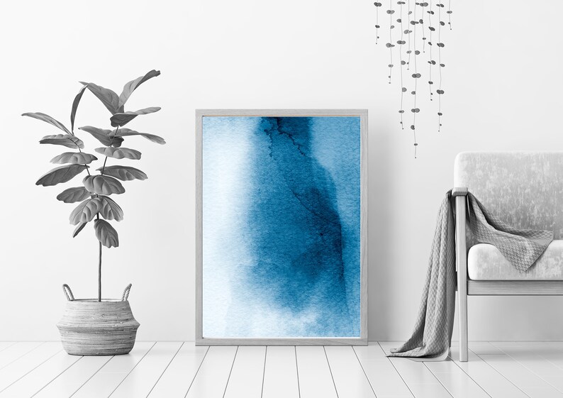 Abstracto azul índigo imprimible, azul marino decoración acuarela ...