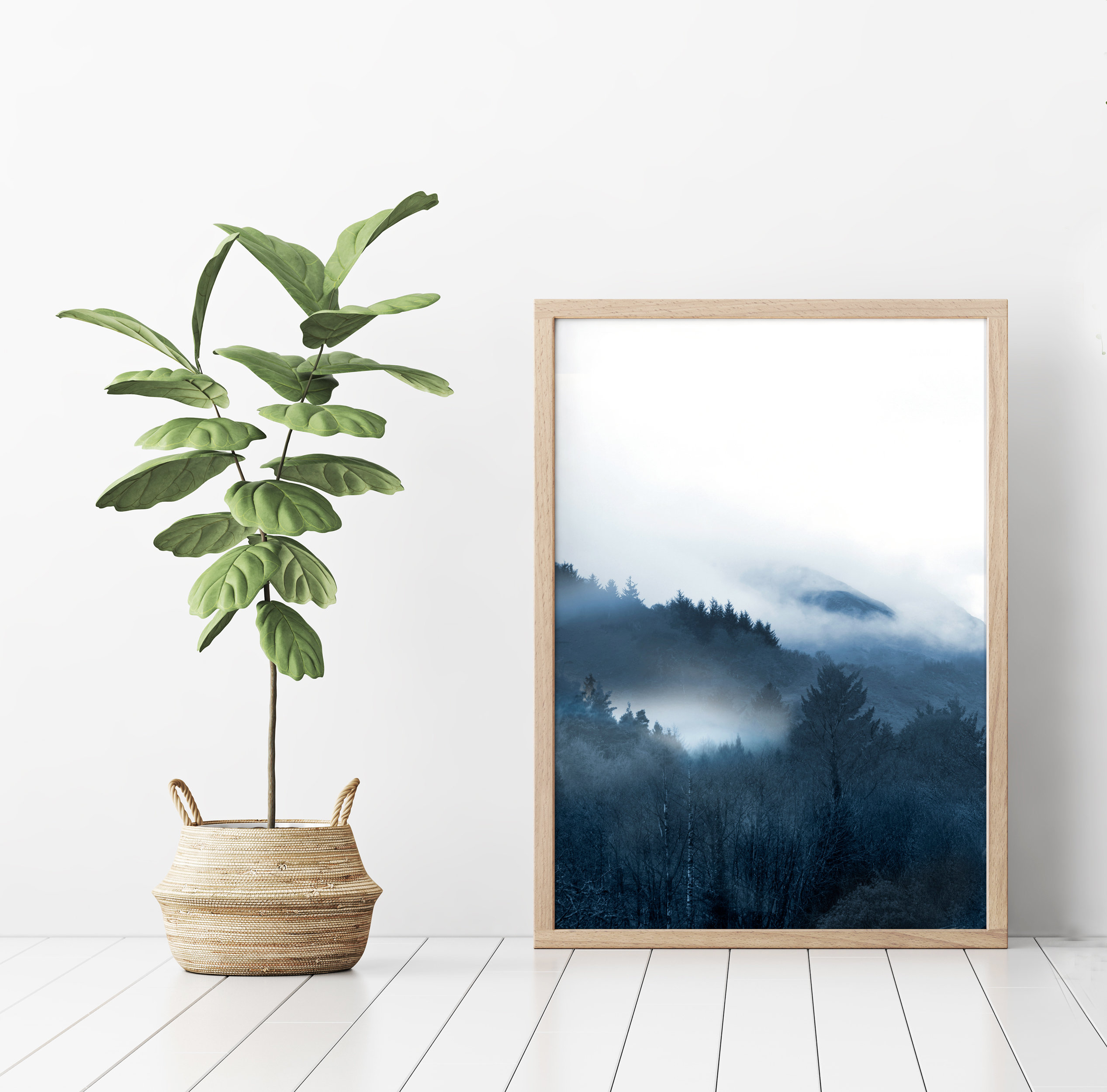 Indigo Forest Printableblue Misty Forestmodern Landscape - Etsy