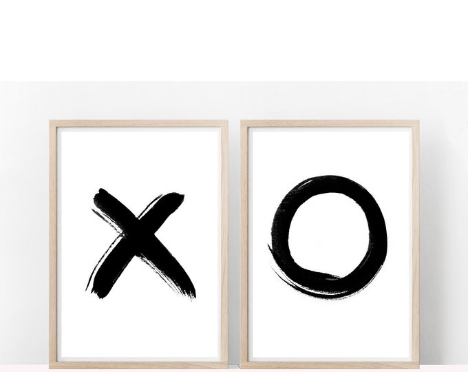 XO Wall Print, XO, Modern Wall Art Prints, Set of 2, Printable Hugs and ...