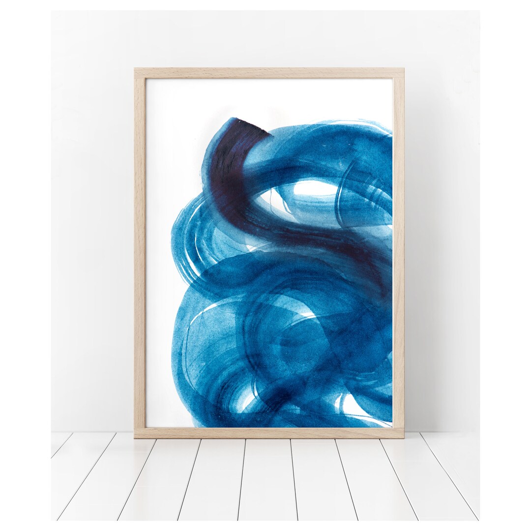 Abstract Watercolour Indigo Blue Art Print, Navy Wall Art,minimalist ...