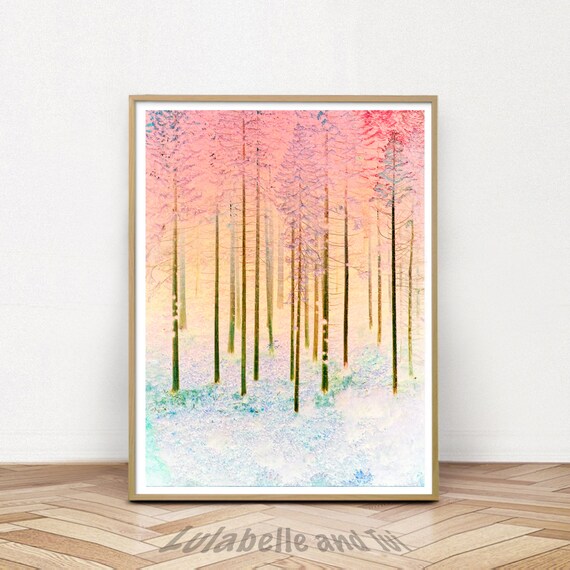 Pink Forest Printableblush Pink Art Print magical Forest - Etsy