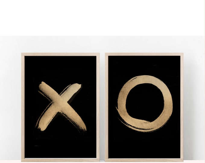XO Wall Print, XO, Modern Wall Art Prints, Set of 2, Printable Hugs and ...