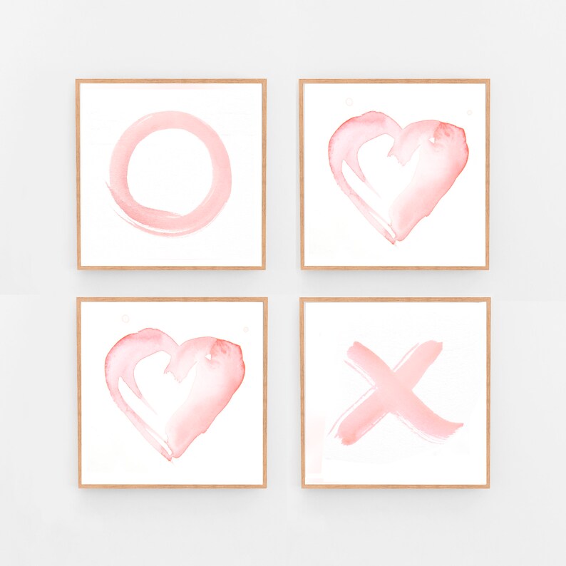 XO Printable Wall Art Set of Four Square XO Hearts - Etsy