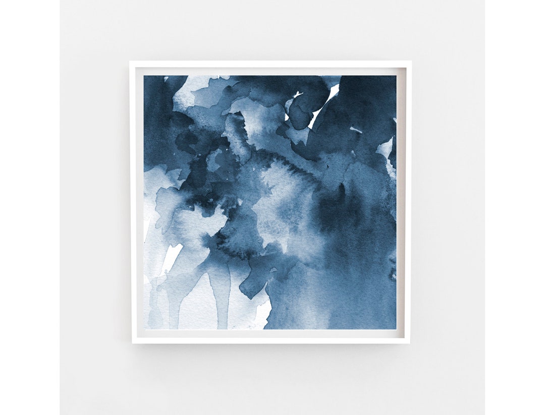Abstract Watercolour Indigo Blue Art Print, Navy Wall Art,minimalist ...