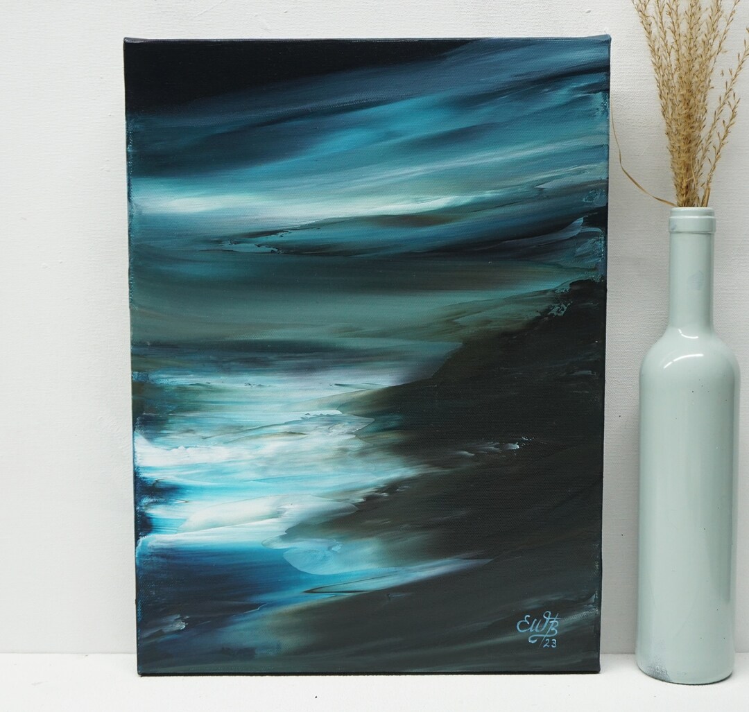 Original Acrylic Painting, Rocks at Night, Mystical Dark Picture ...