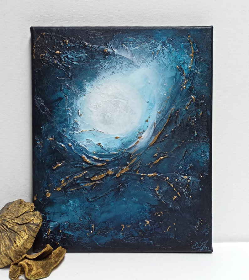 Abstract Art Blue Moon Texture Painting Blue White Gold - Etsy
