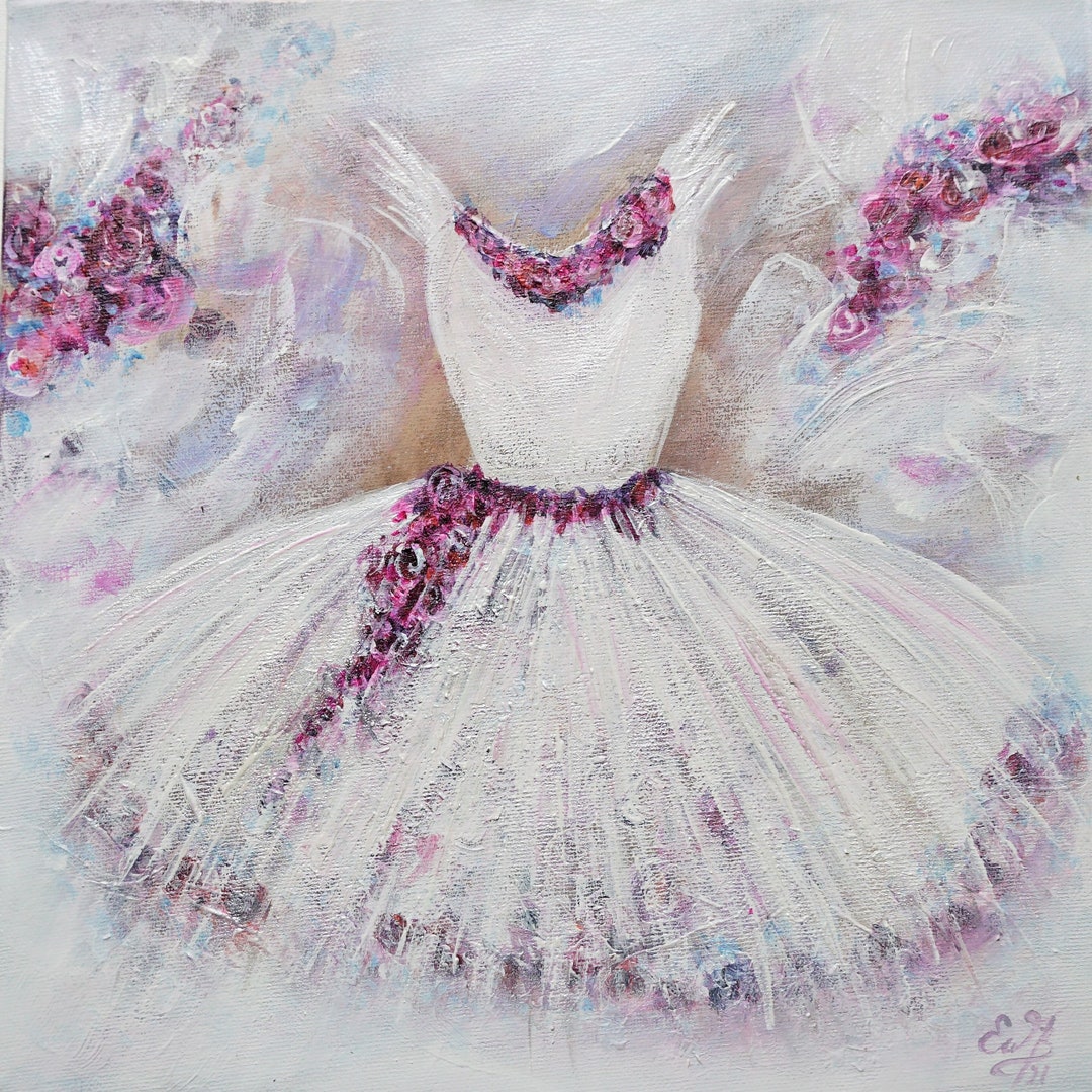 Flower Dress in a Mother-of-pearl Shimmer, Acrylic Painting, Romantic ...