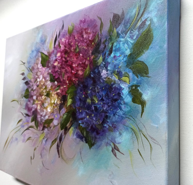 Original Hydrangeas Acrylic Painting Hand-painted, Flower Painting ...