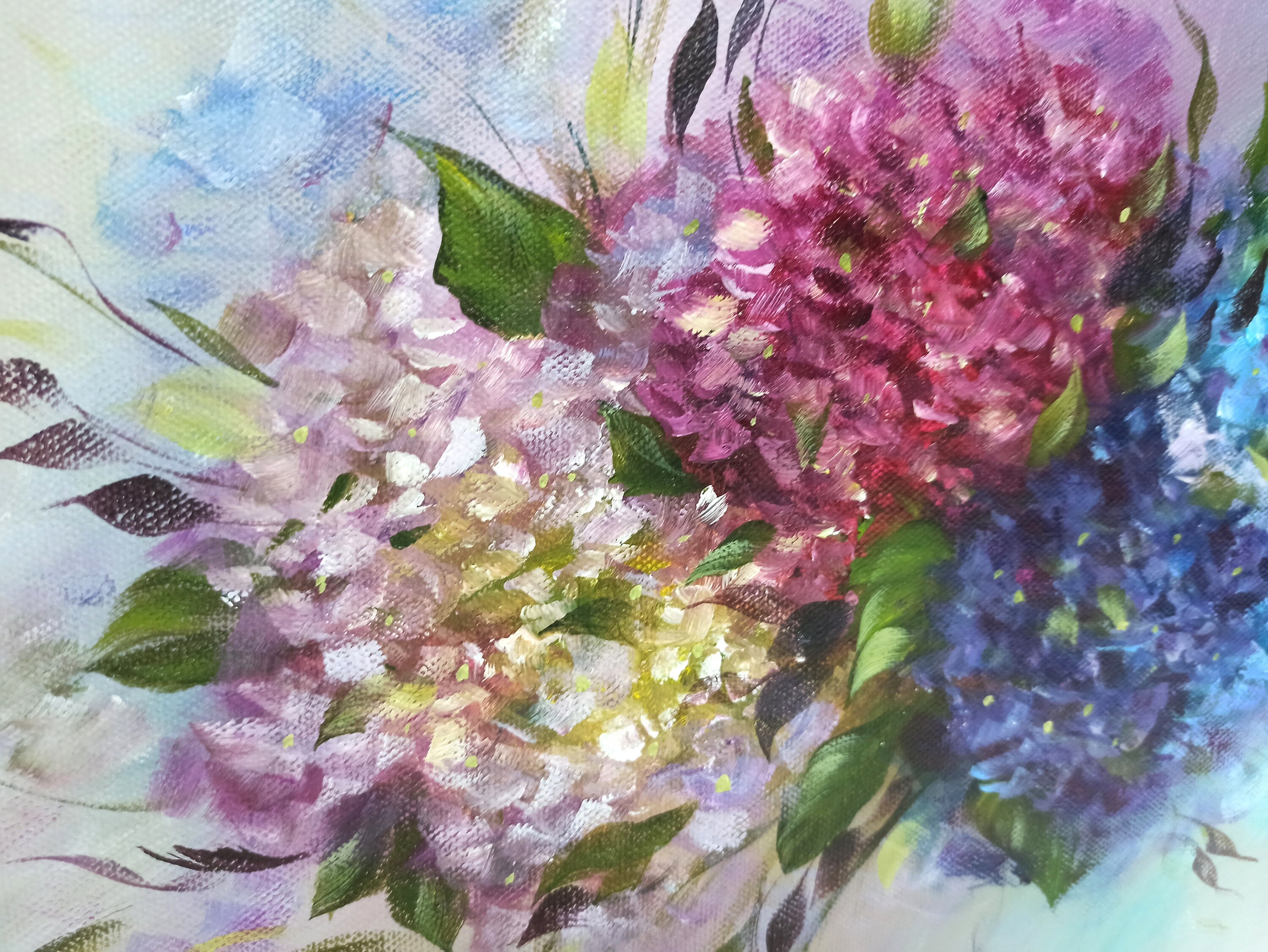 Original Hydrangeas Acrylic Painting Hand-painted, Flower Painting ...