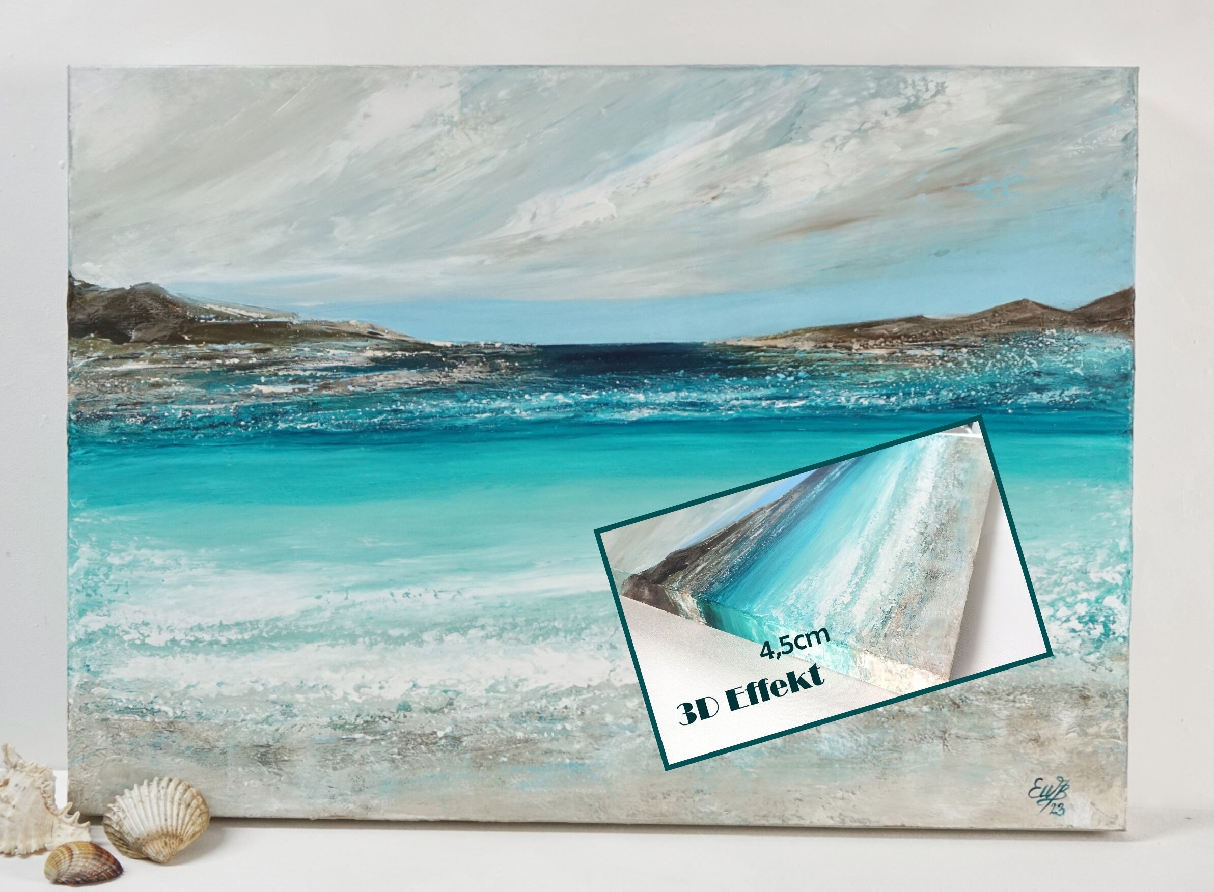 Ocean Painting, Texture Seascape Hand Painted, 3D Effect, 4.5cm Edges ...