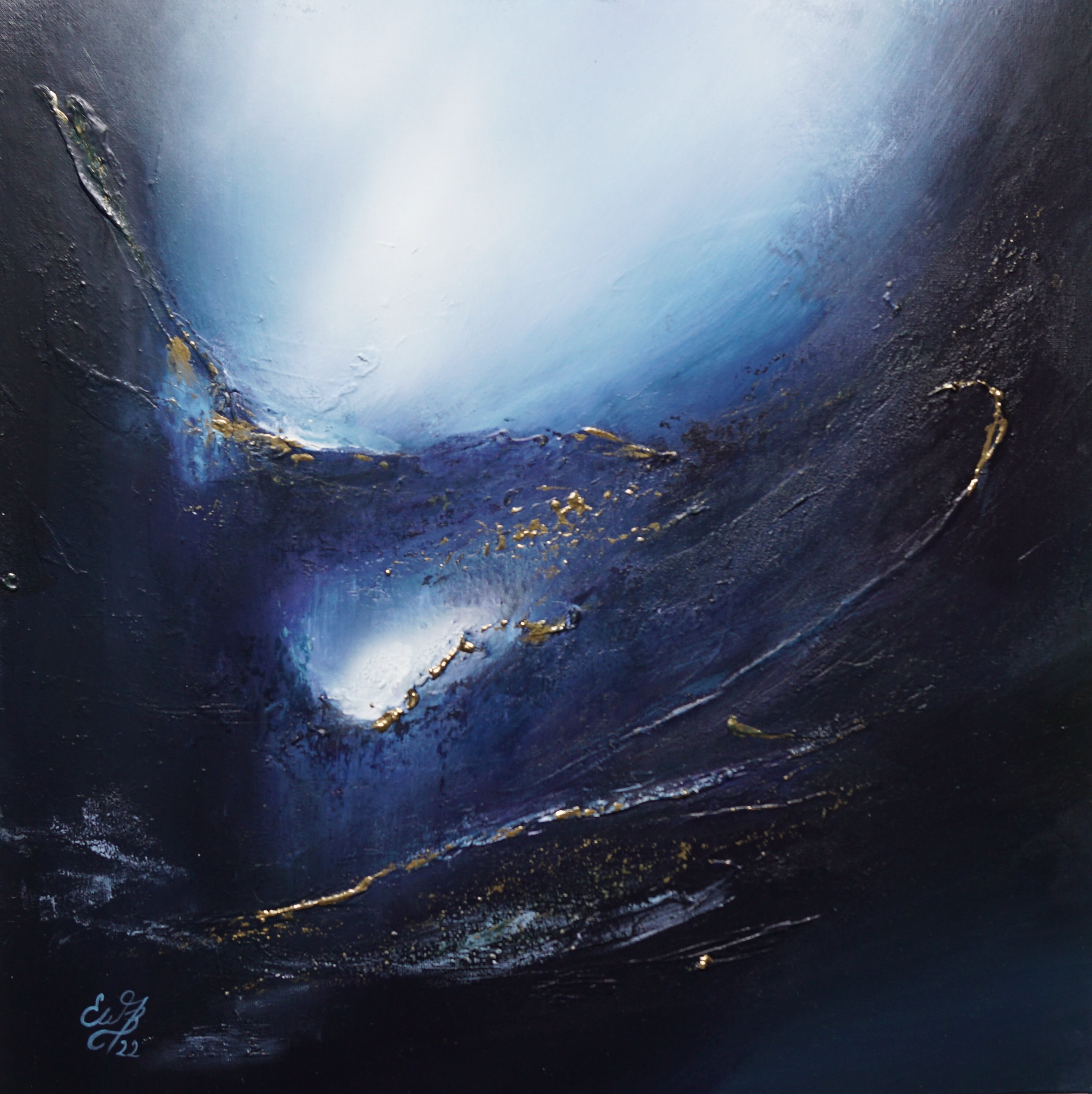 Beautiful Dark Painting "twilight", Mystical Abstract Art, Blue Gold ...