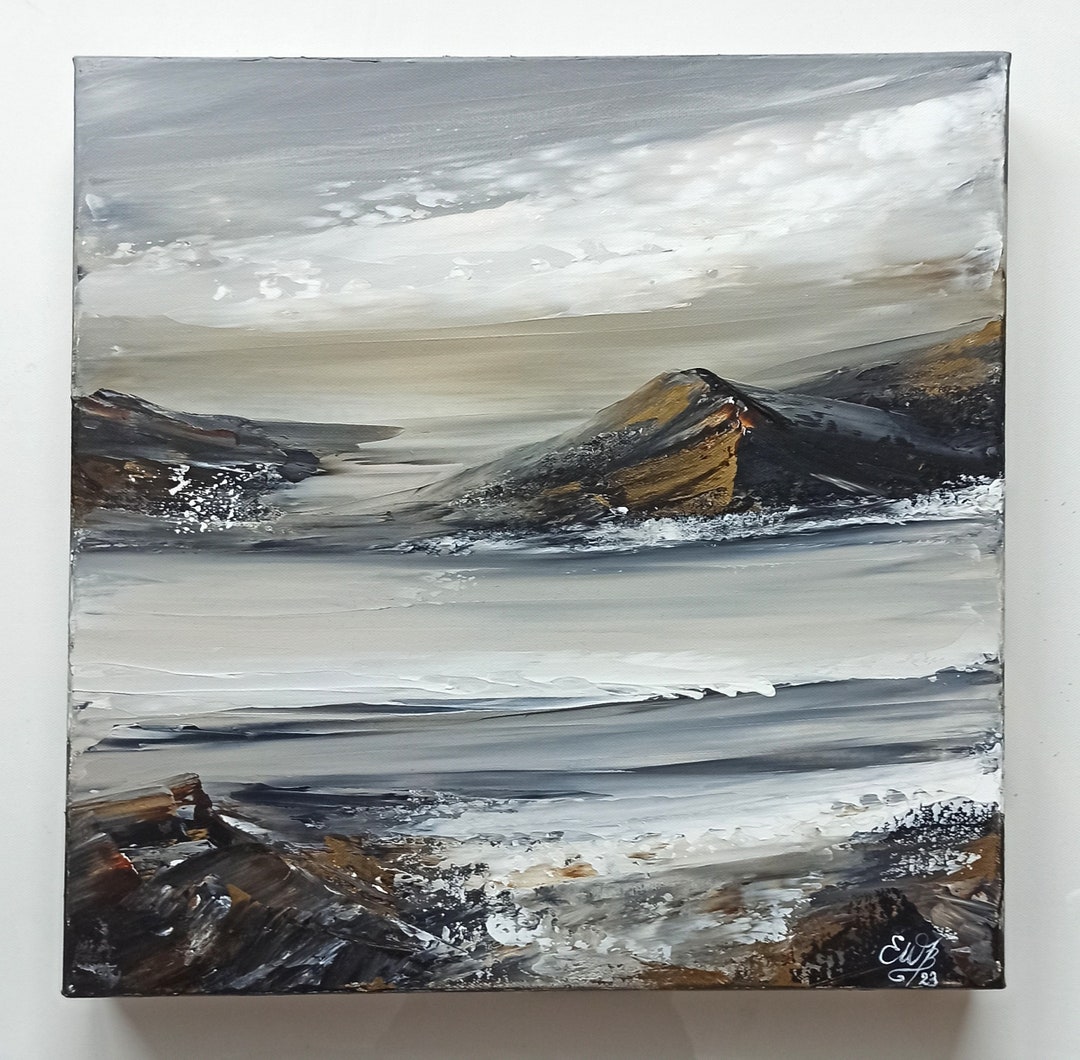 Original Seascape Hand Painted, Acrylic Painting White Sea, Cliff ...