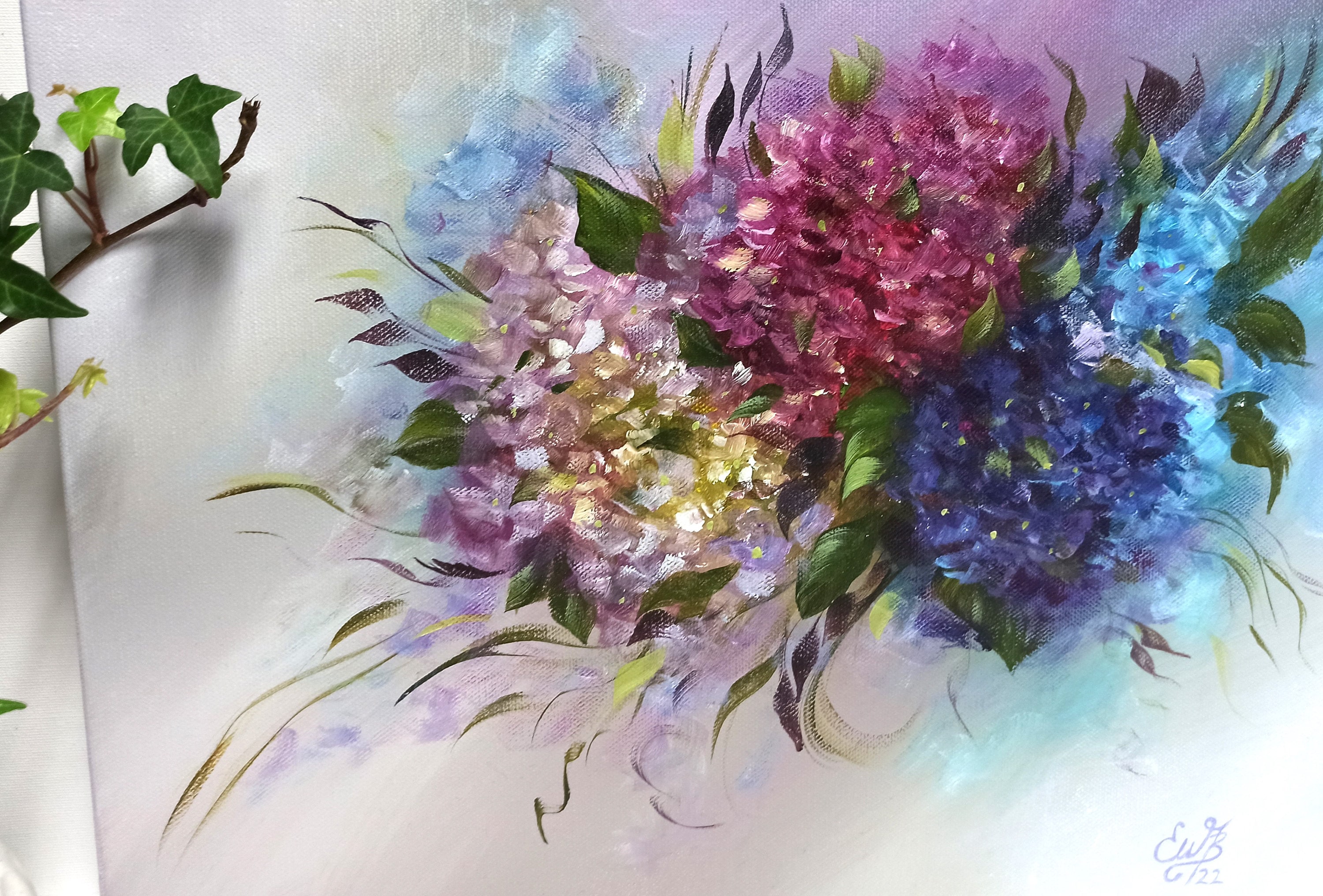 Original Hydrangeas Acrylic Painting Hand-painted, Flower Painting ...