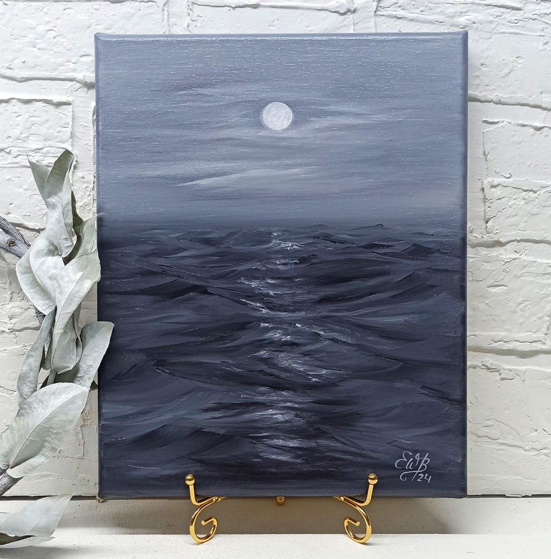Original Painting Ocean at Night, Maritime Art Hand-painted, Black Sea ...