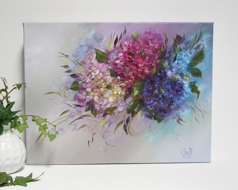 Original Hydrangeas Acrylic Painting Hand-painted, Flower Painting ...